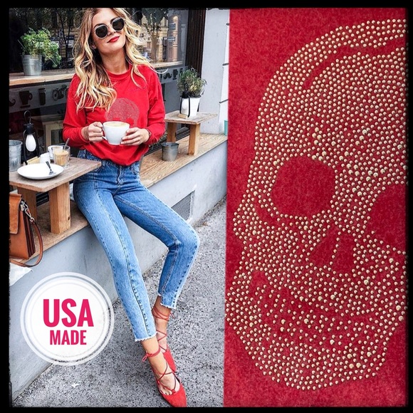 Blue Buttercup | Sweaters | Nwt Rhinestone Embellished Golden Skull Red ...